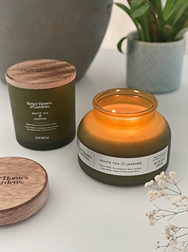 BetterHomes&Gardens 18oz Scented Candle, White Tea and Jasmine 2-Pack, 18oz (501g) x 2 [excluding glass jar weight] (44225)