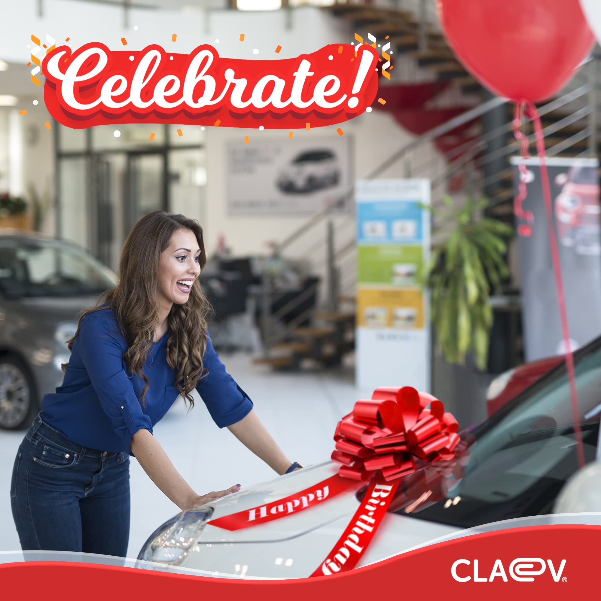 Claev Happy Birthday Big Car Bow (Metallic Red, Round, 18 inch), Shiny Bow for Giant Gifts, All-Weather Christmas Decoration