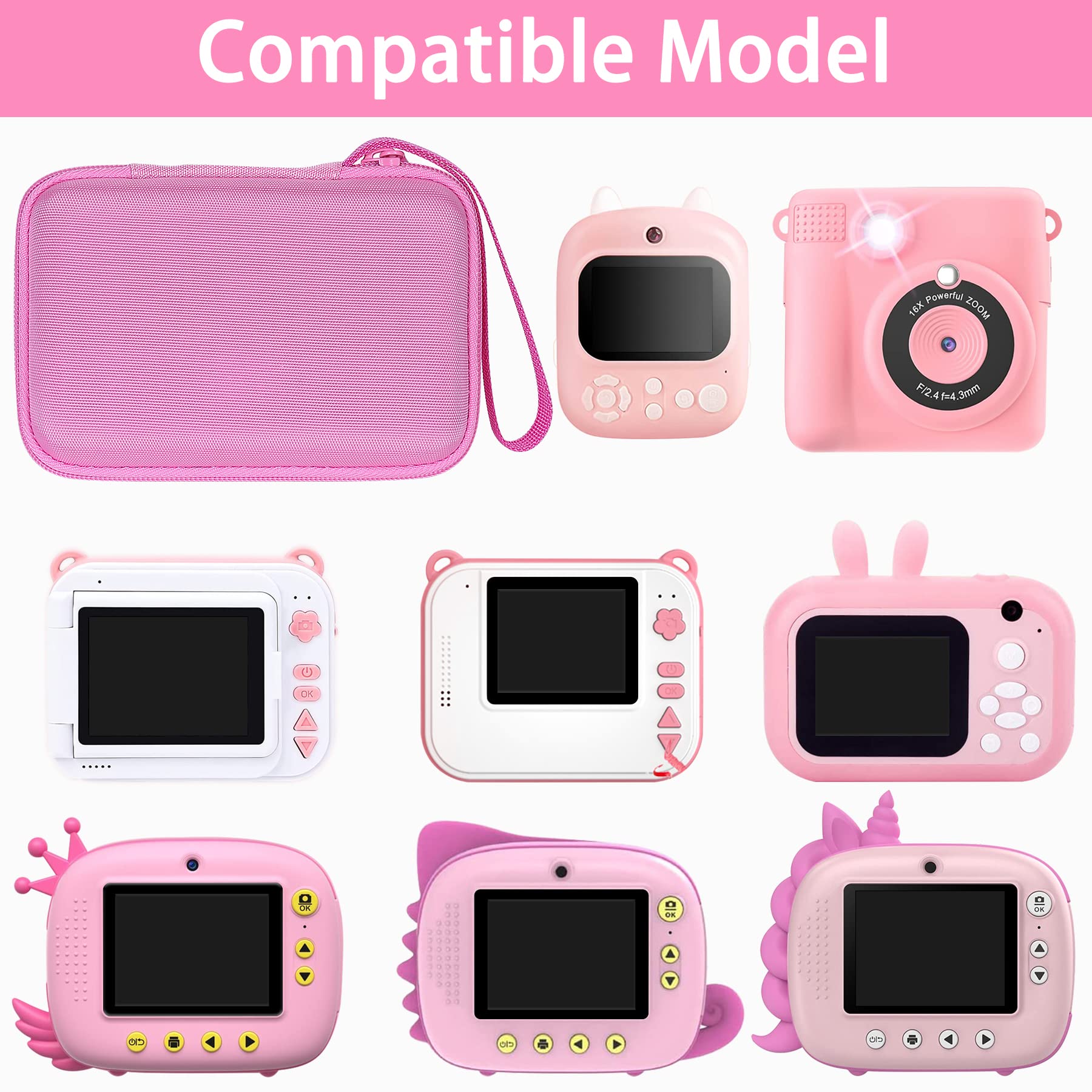 Aenllosi Kids Camera Case for Anchioo/for ESOXOFFORE Instant Print Camera Toys,Kids Selfie Digital Camera Photo Paper & Color Pen Holder (Pink,Case Only)