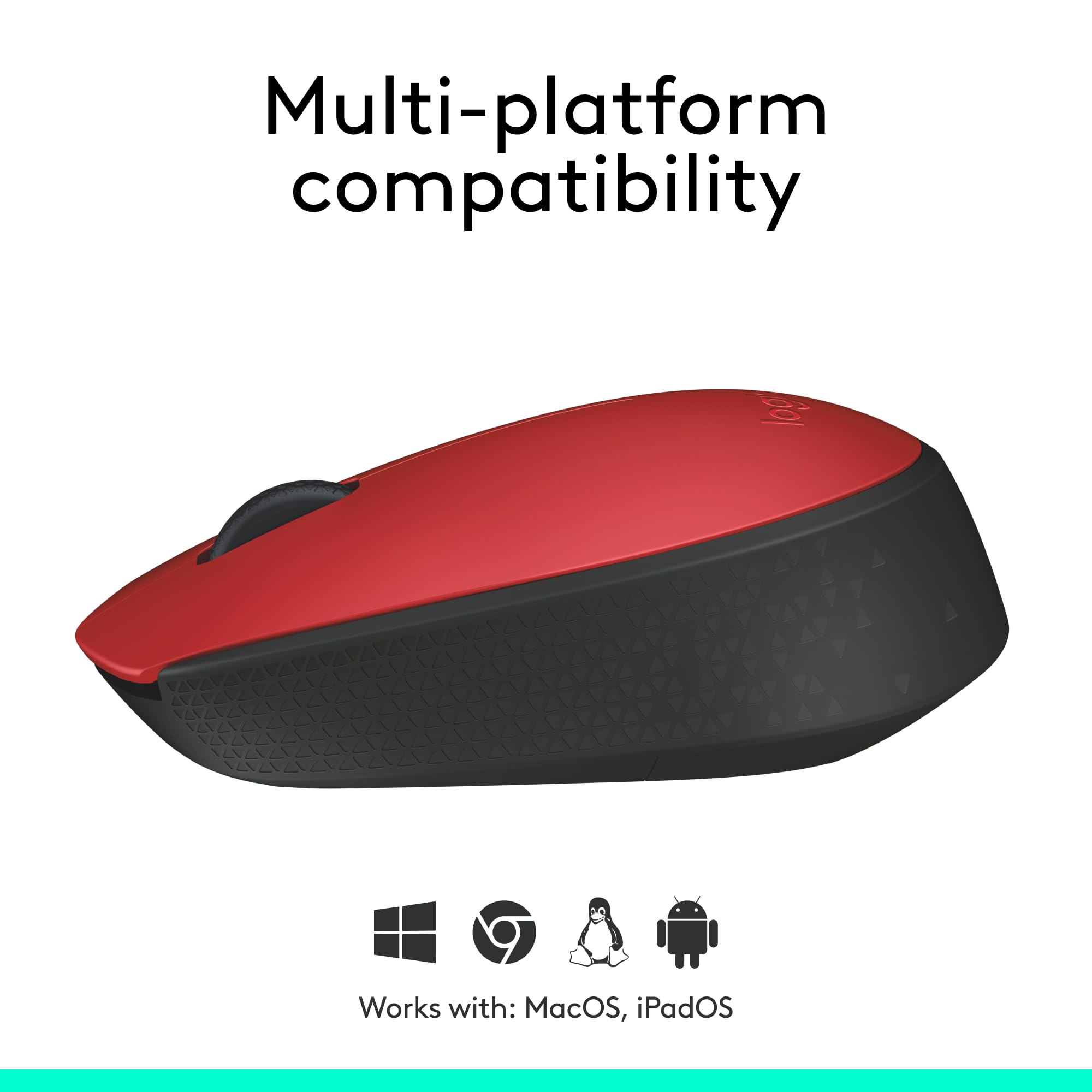 Logitech M170 Wireless Mouse for PC, Mac, Laptop, 2.4 GHz with USB Mini Receiver, Optical Tracking, 12-Months Battery Life, Ambidextrous - Red