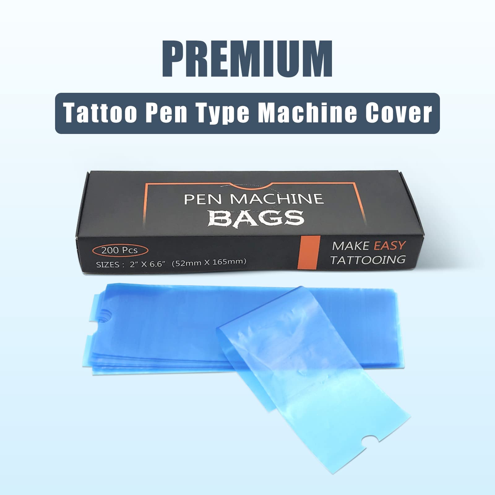EZ Tattoo Machine Covers - 200pcs (2 inch X 6.6 inch) Disposable Tattoo Pen Machine Bags Blue Cartridge Machine Sleeves for Wireless Battery Tattoo Pen Machine (Blue)