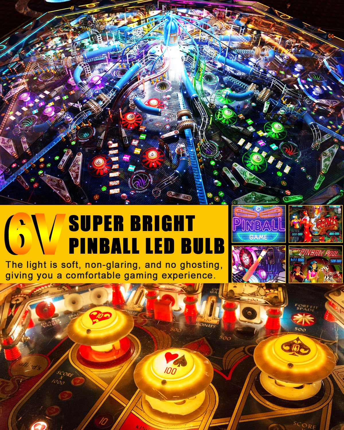 GE44 47 Pinball Machine LED Bulbs BA9S DC/AC 6.3V/6V Coin-Operated Video Old Fashioned Radio Arcade Pinball Gaming Light Bulb 755 756 1893 1895 1847,White,15 Pack