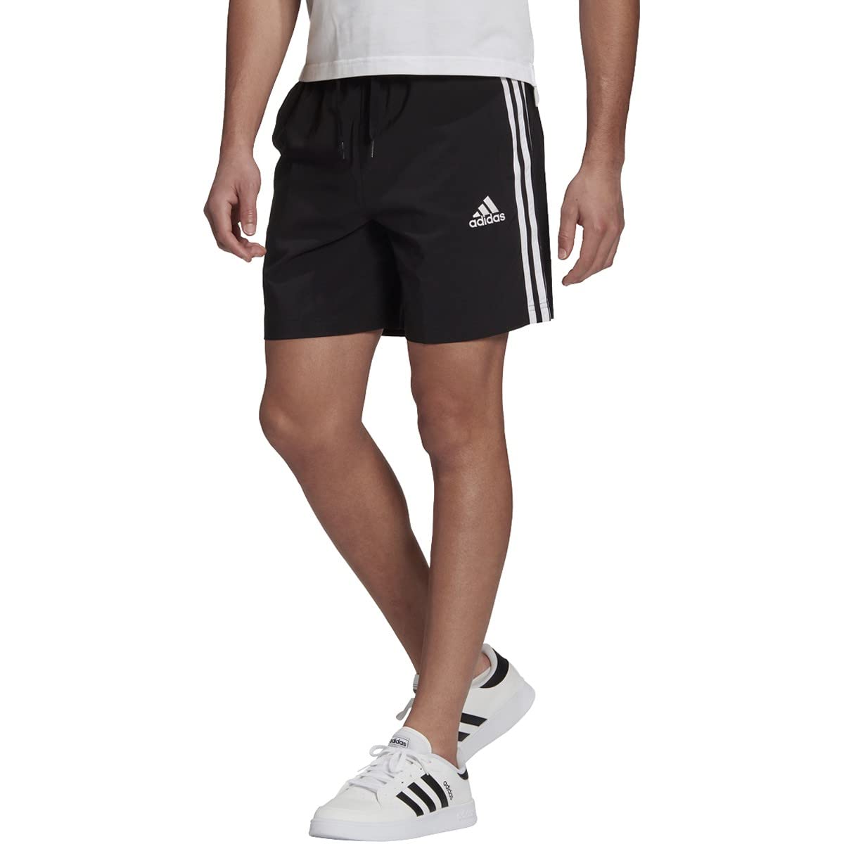 adidas Men's Standard Aeroready Essentials Chelsea 3-Stripes Shorts, Black/White, Medium