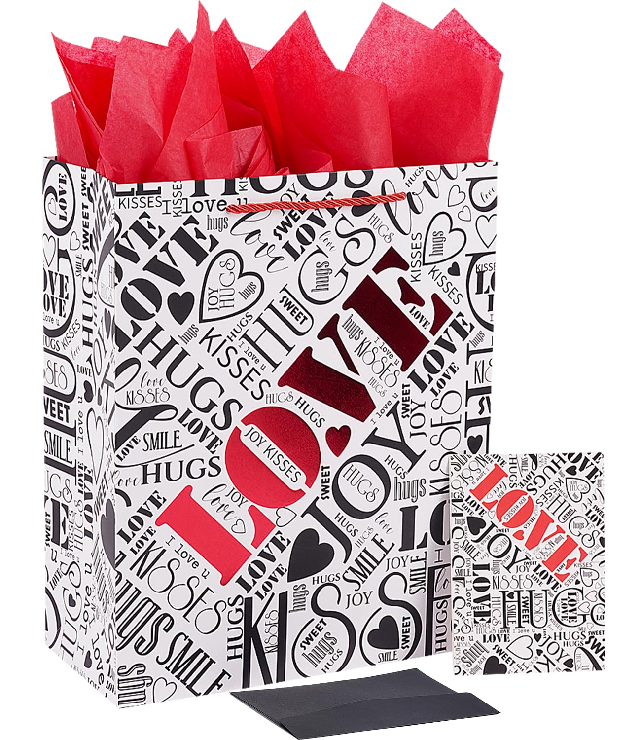 Elephant-package 12.6" Large Love Gift Bag with Card and Tissue Papers for Valentines Day/Mother's Day/Father's Day/Anniversary and more (Red Love)