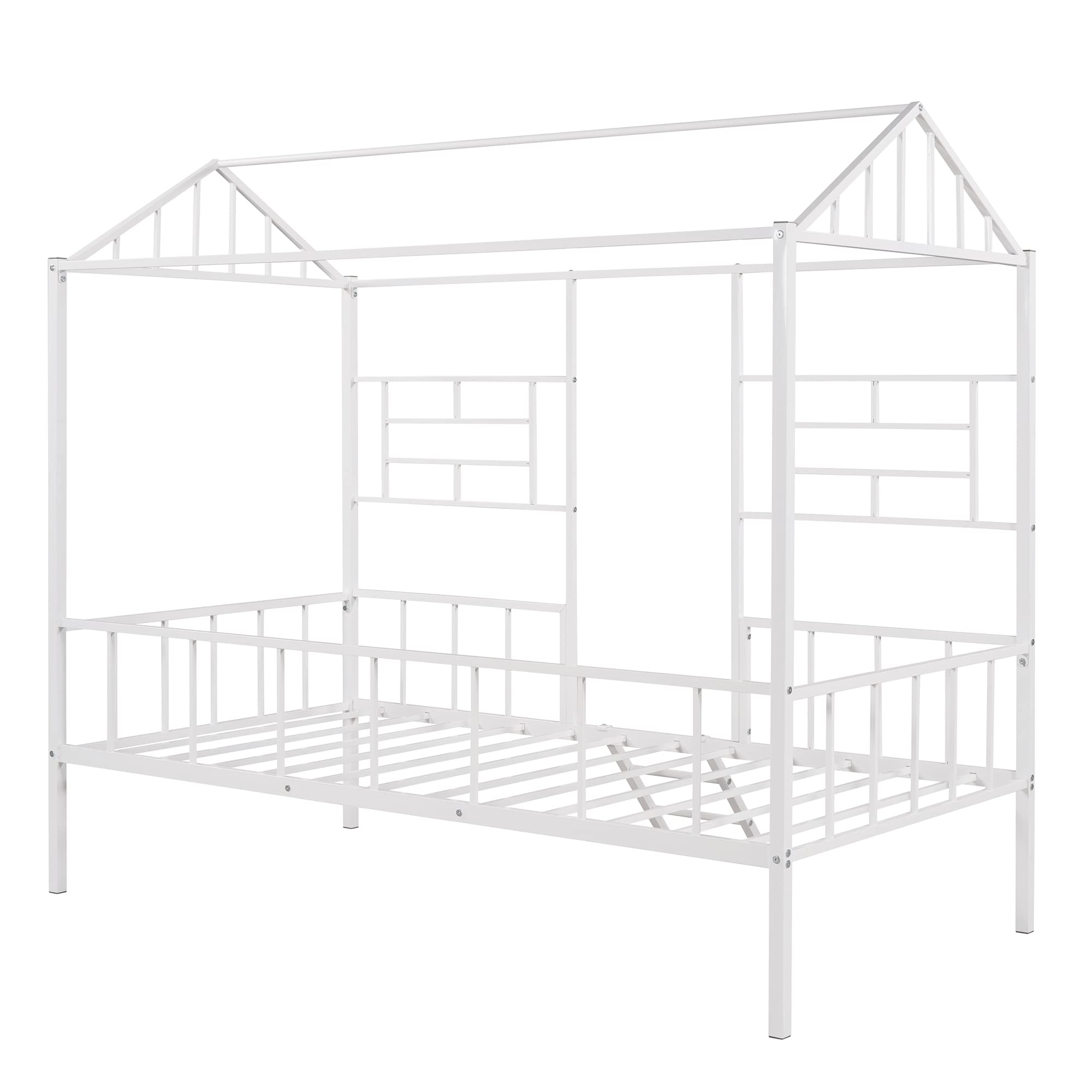 Bellemave House Bed Twin Size Kids Bed Frame Metal Platform Bed Frame, No Box Spring Needed, for Girls Boys (White)