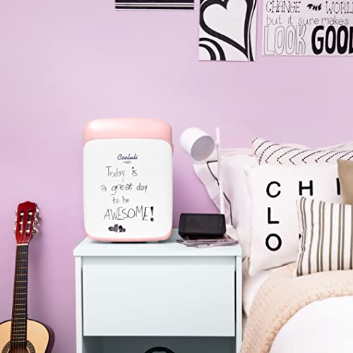 Cooluli 15L Mini Fridge for Bedroom - Car, Office Desk & College Dorm Room - 12V Portable Cooler & Warmer for Food, Drinks, Skin Care, Beauty, Makeup & Cosmetics - AC/DC Small Refrigerator (Pink)