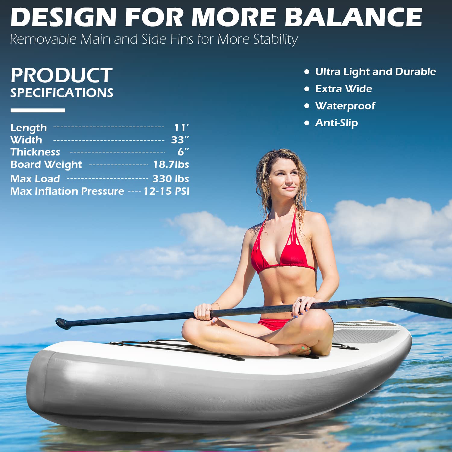 ADVENOR Paddle Board 11'x33 x6 Extra Wide Inflatable Stand Up Paddle Board with Hand Pump,Leash, Adjustable SUP Paddle/Kayak Paddle,Kayak Seat, 2 Fishing Mounts for Family and Fishing