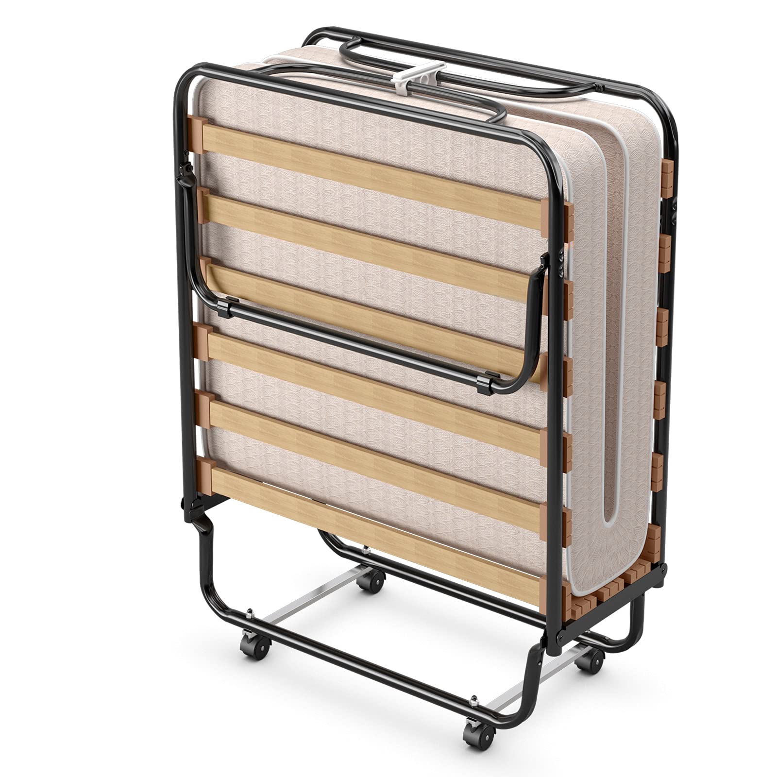 KOMFOTT Rollaway Bed with 4” Mattress, Folding Bed with Memory Foam Mattress for Adults, Portable Guest Bed with Sturdy Steel Frame, Made in Italy
