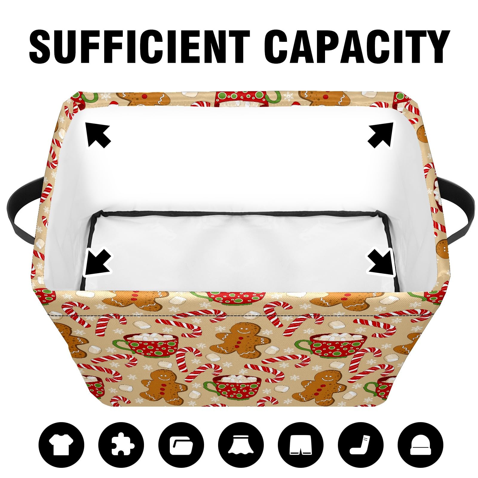 Christmas Gingerbread Man Candy Storage Basket Large Foldable Storage Bin Cube Collapsible Organizer for Pantry Bedroom Decor