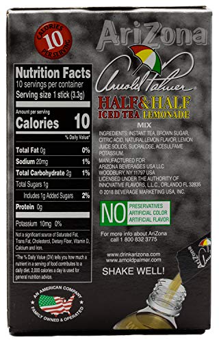 AriZona Arnold Palmer, Half & Half Iced Tea Lemonade Tea Stix, 10 Count Box