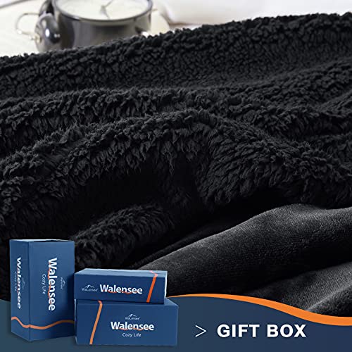 Walensee Sherpa Fleece Blanket (Twin Size 60βx80β Black) Plush Throw Fuzzy Super Soft Reversible Microfiber Flannel Blankets for Couch, Bed, Sofa Ultra Luxurious Warm and Cozy for All Seasons