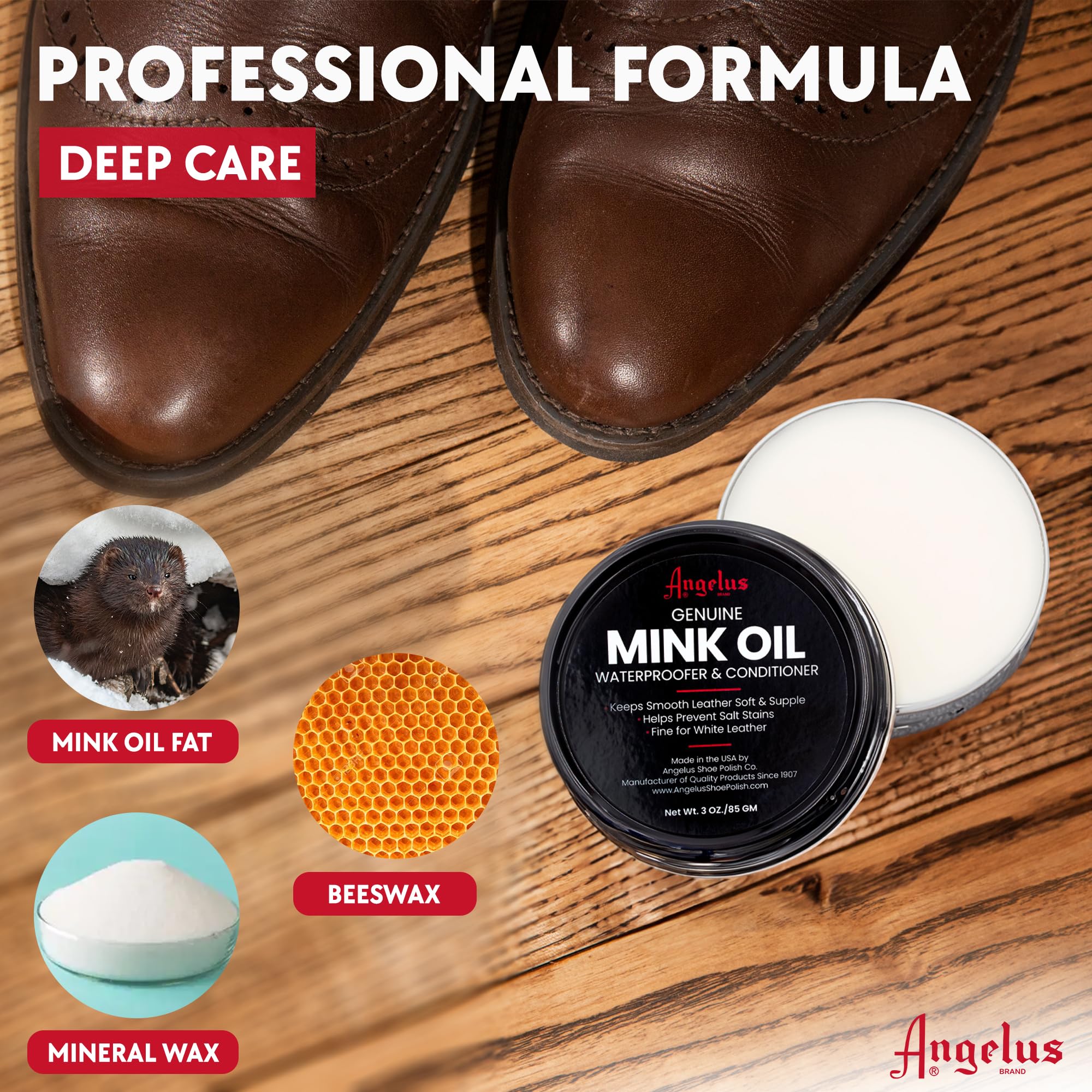 Angelus Mink Oil for Leather Boots 3oz | All-Natural Leather Conditioner, Cleaner, Waterproof, Soften, & Restore- Made in USA