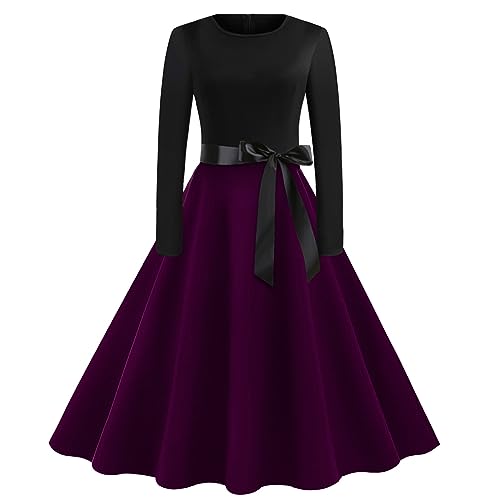 Cocktail Dresses for Wedding Guest, Solid Color Flare Dress Women Casual Long Sleeve Square Collar Vintage Dress Medieval Postpartum Ropa para Adolescentes Dress Outfits (S, Dark Purple)