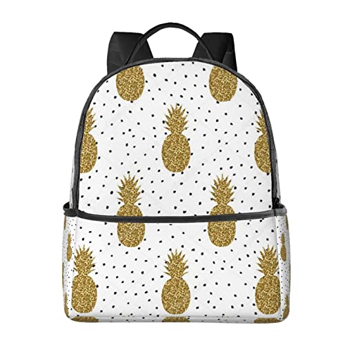 BAFAFA Gold Glitter Pineapples Fruit Printed Travel Backpack Business Work Bag Computer Bag Outdoor Sports Rucksack