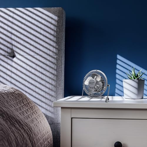 Comfort Zone Mini Portable Desk Fan with 360-Degree Adjustable Tilt, Dual Powered (USB or Power Cord), 4 inch, All-Metal Construction, Airflow 3.31 ft/sec, Ideal for Home, Bedroom & Office, CZHV4S