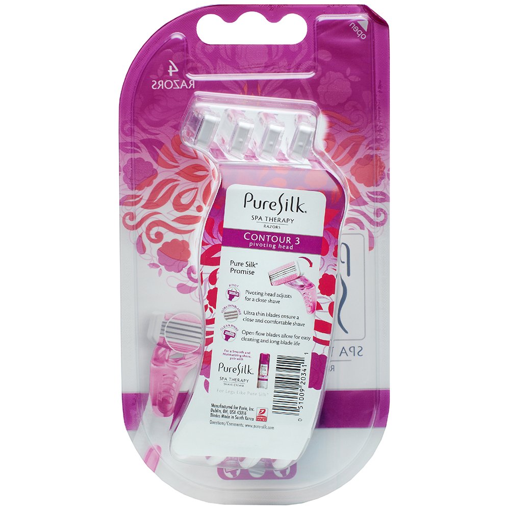 Pure Silk Contour 3 Premium Disposable Razor, 4 Count