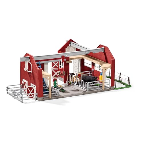 Schleich Red Barn Playset with Cows, Farmer, Tractor, and Farm Life Accessories - 27-Piece Set for Kids Ages 3+