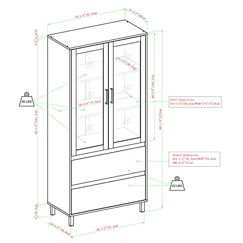 Walker Edison Furniture Company Glass Door Storage Hutch, 68 Inch, Grey Wash