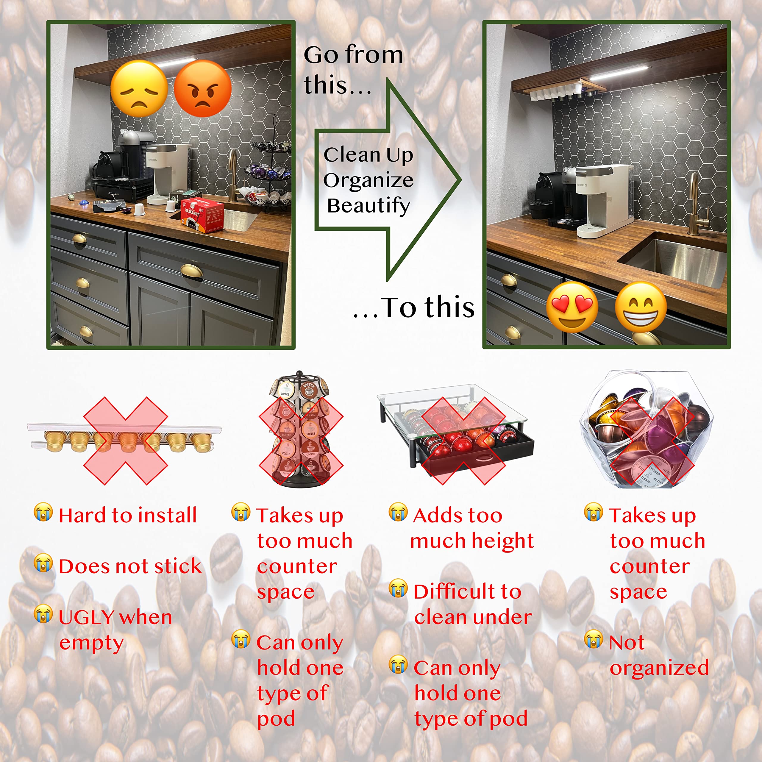 Kaizen Kreations Coffee Station Coffee Bar Accessories Compatible as K Cup Holder, Nespresso Pods Holder (Vertuo & Original), Keurig Pod Holder, Kcup Coffee Pods Holder (Nespresso Vertuo - (2-Pack))