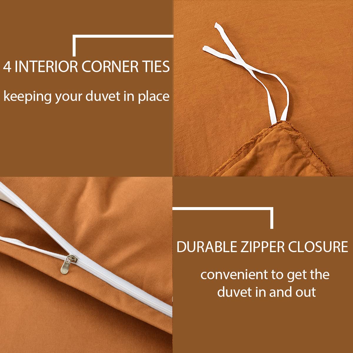 PALAKANA King Bedding Duvet Cover Set, 3 Pieces 100% Washed Cotton Comforter Cover, Breathable Durable Soft Comfy Duvet Cover Solid Bedding Set with Zipper Closure