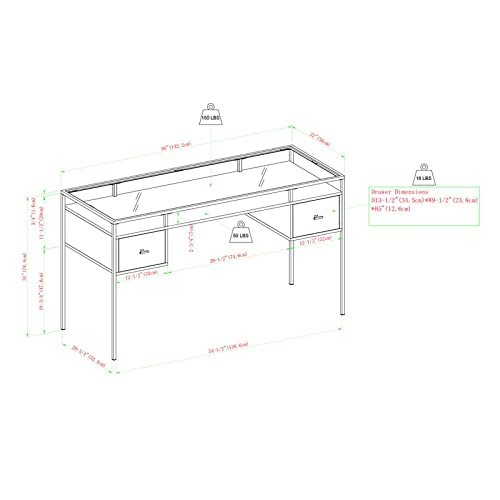 Walker Edison Writing Desk, 56, Glass Top 2 Drawer Computer, 56 Inch, Grey Wash