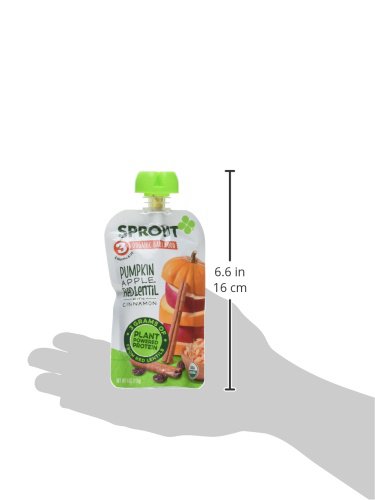 Sprout Organic Baby Food, Stage 3 Pouches, Pumpkin & Red Lentil Plant Powered Protein, 4 Oz Purees (Pack of 6)
