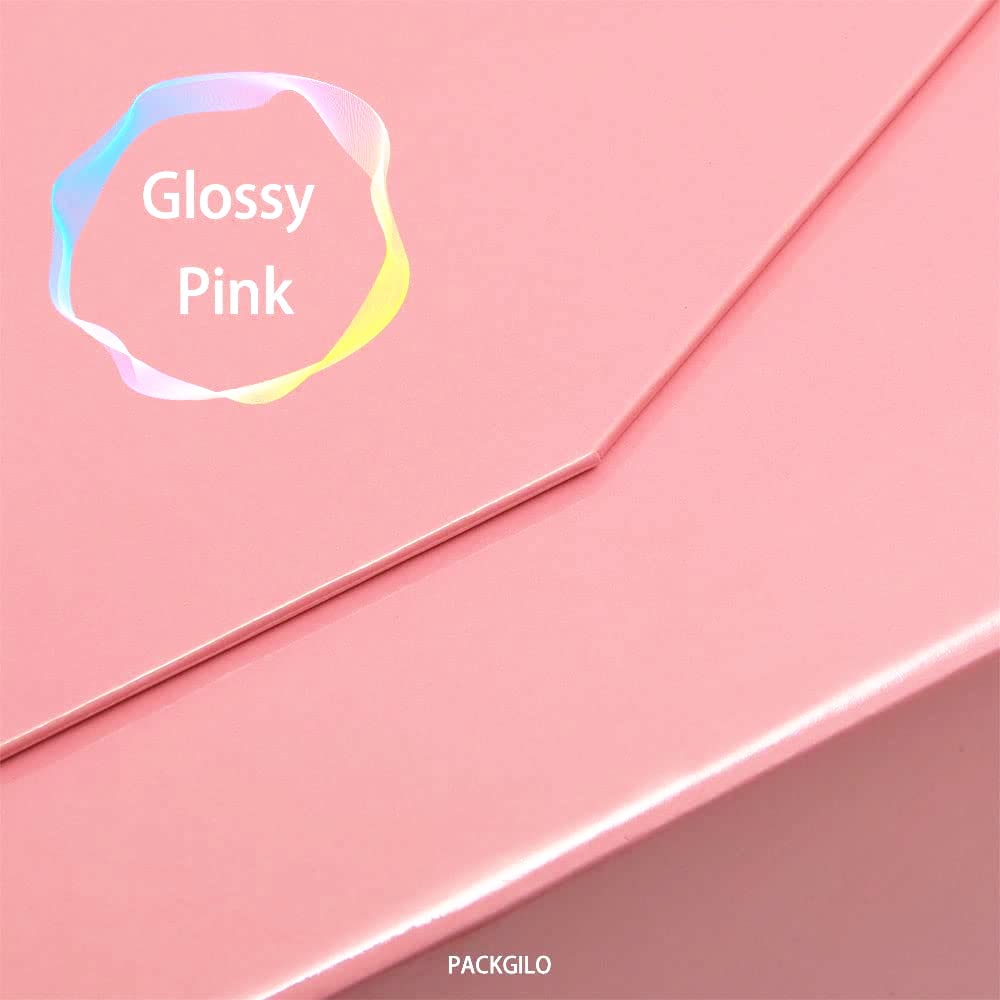 PACKGILO 1PCS Pink Gift Box 9.5x7x4 Inches, Sturdy Gift Box with Lid for Gift Packaging, Foldable Magnetic Closure Storage Boxes, Bridesmaid proposal box, Rectangle Collapsible Box