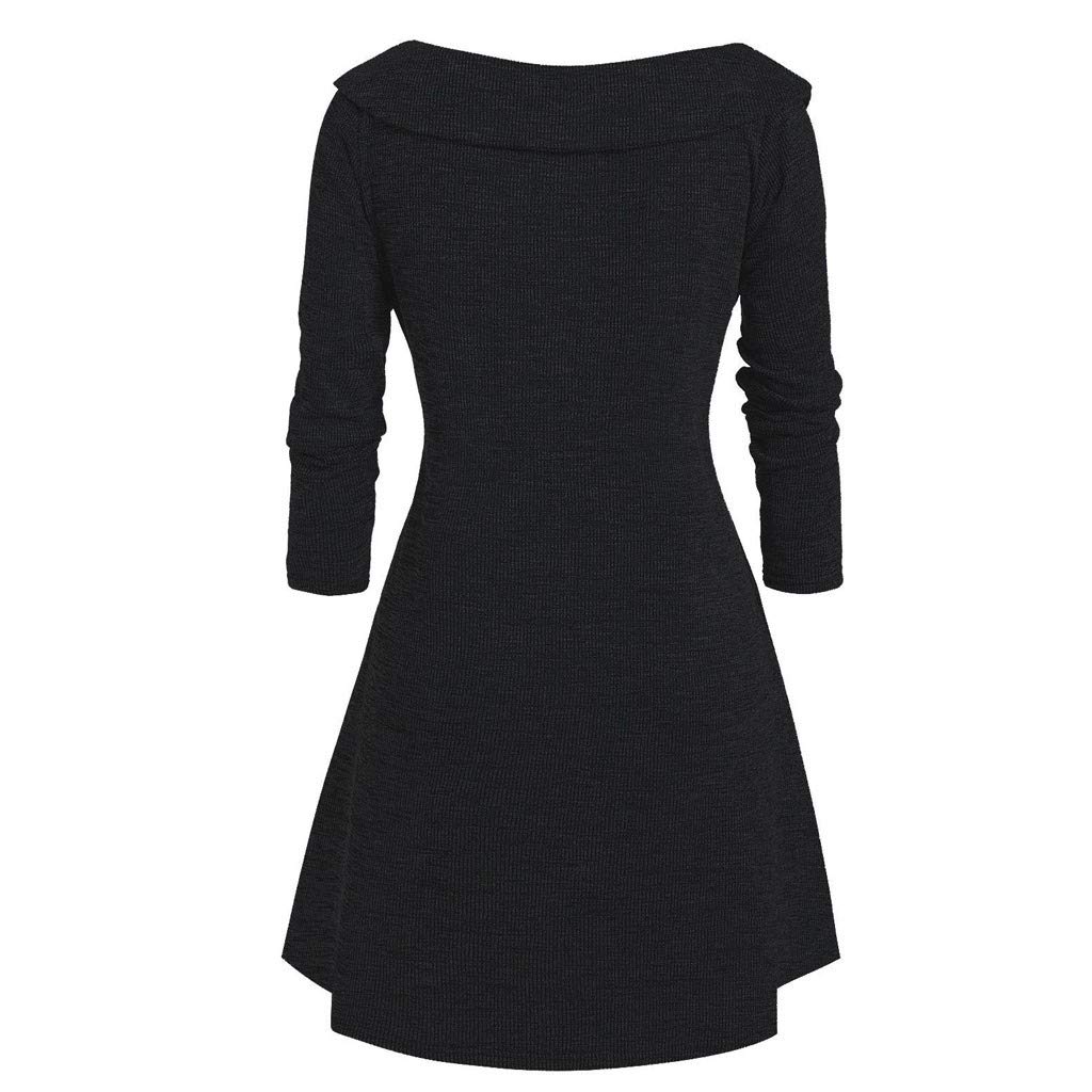 CapsA Women Halloween Gothic Sweatshirts Dress Long Sleeve High Low Pullover Plus Size V-Neck Tunic Plunging Neck Sweater Black