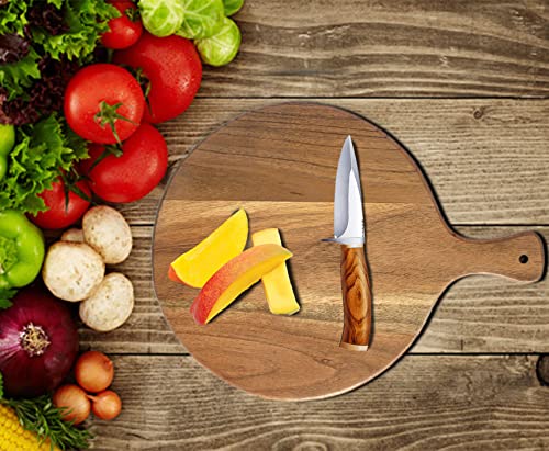 Affinty Decor Wood Cutting Board Round Paddle for Meat Bread Serving Board Charcuterie Board Circular Circle Cutting Board (Brown_12x16")