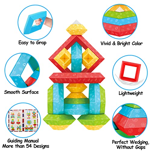 Montessori Toys for 2 3 4 5 Year Old Boy Girl, 30 Pcs Pyramid Stacking Building Blocks for Toddlers 1-3 Age 1-2 2-4 Kids STEM Stackable Sensory Educational Toy Fine Motor Classroom Manipulative Gift