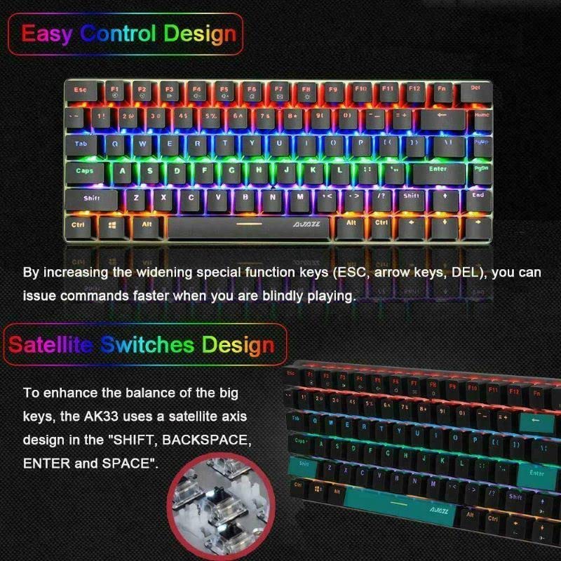 AK33 Blue Switches 82 Keys Gaming Keyboard for PC Gamers and Typists Mechanical