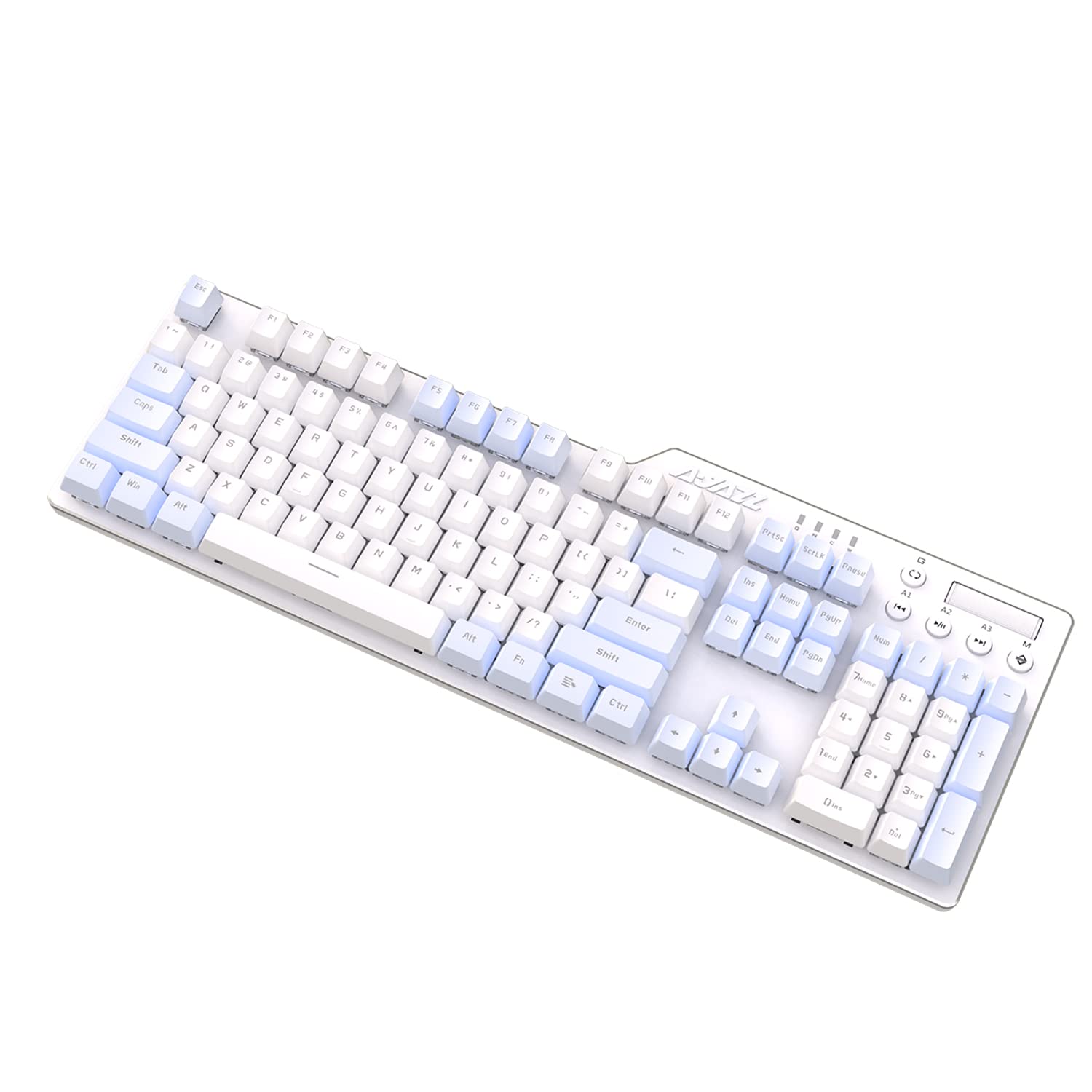 AK35I Hot-Swappable Wired Full-Size Mechanical Gaming Keyboard with Brown Switches, Blue-White Matching, Anti-Ghosting Multimedia Keys Roller, White Backlit, Programmable Macro, Aluminum White