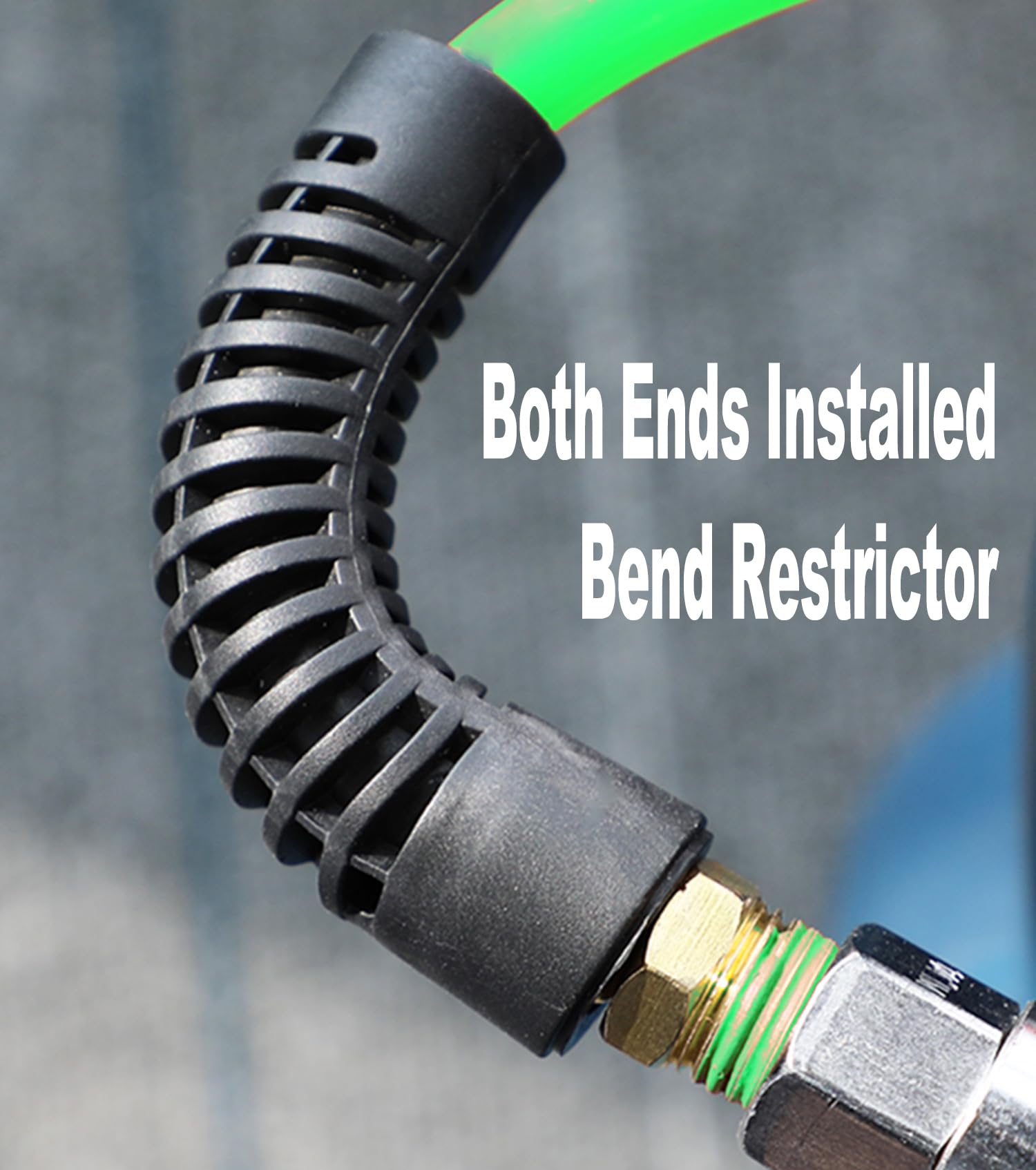 YOTOO Reinforced Polyurethane Air Hose 1/4" Inner Diameter by 100' Long, Flexible, Heavy Duty Air Compressor Hose with Bend Restrictor, 1/4" Swivel Industrial Quick Coupler and Plug, Green
