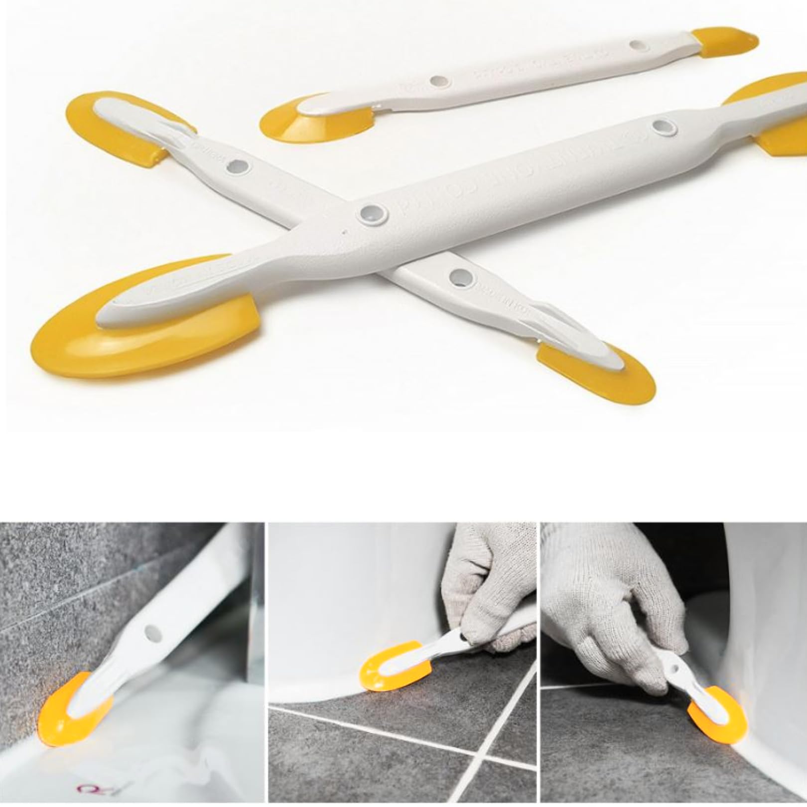 Two-Way Grout Caulk Finishing Tool - 4 Size 2 Pieces Set - Smooth Grout Sealant Silicone Caulking Tool - Rubber Spatula Spreader - Grout Sealer Applicator - Ergonomic Handle Grip