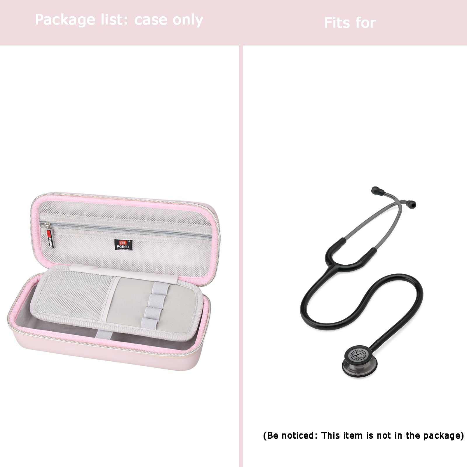 FBLFOBELI Stethoscope Case Compatible with 3M Littmann Classic III/Lightweight II S.E/MDF Acoustica Deluxe Stethoscopes, Includes Mesh Pocket for Nurse Accessories for Work (Pink)