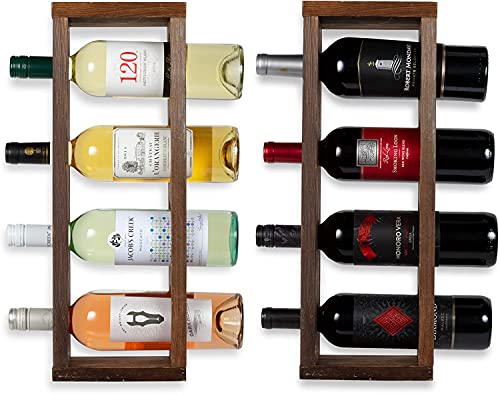 Rustic State Sonoma Wall Mounted Wood Vertical Wine Rack Holder Storage Shelf Organizer for 4 Bottles - Home, Kitchen, Dining Room Bar Décor - Walnut