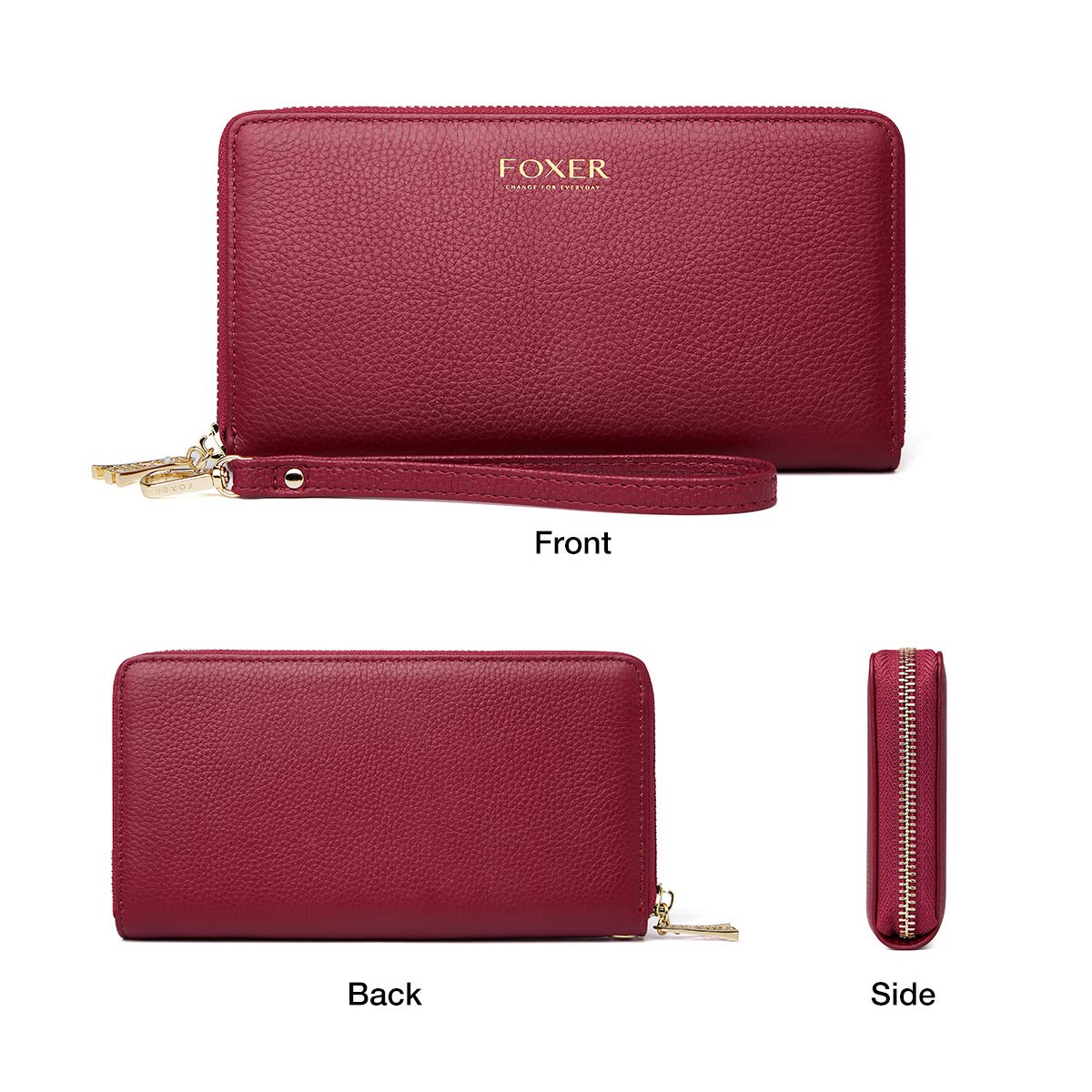 FOXLOVER Leather Zip Around Wallets for Women, Genuine Leather RFID Blocking Gift Box Packing 17 Card Slots Ladies Long Purses with Zipper Coin Pocket Women's Clutch Wallets with Wristband (Blue)