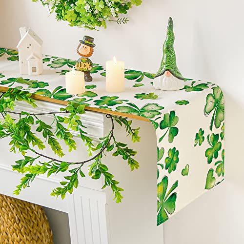 Artoid Mode Green Shamrock Bushes St. Patrick's Day Table Runner, Seasonal Spring Holiday Kitchen Dining Table Decoration for Indoor Outdoor Home Party Decor 13 x 72 Inch