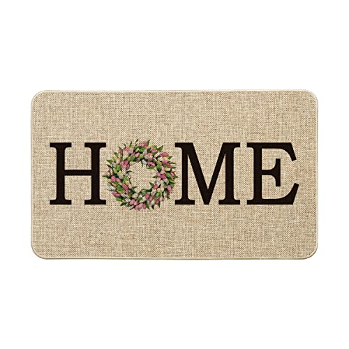 Artoid Mode Home Tulips Lily Wreath Decorative Doormat, Seasonal Spring Holiday Low-Profile Floor Mat Switch Mat for Indoor Outdoor 17 x 29 Inch