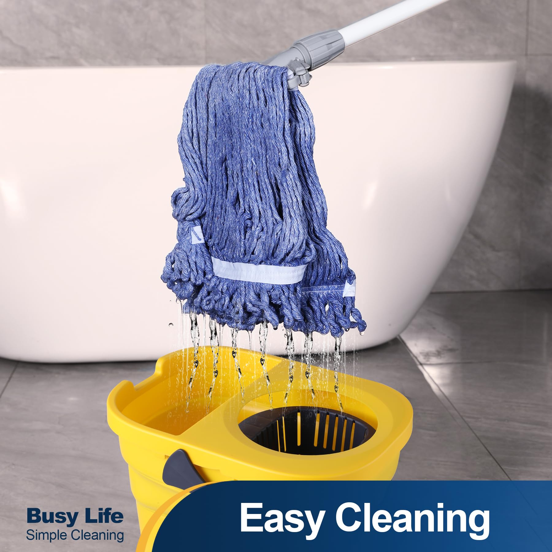 Yocada Looped-End String Wet Mop Heavy Duty Cotton Mop Commercial Industrial Grade 64.1" Long Iron Pole for Cleaning Office Garage Hardwood Warehouse Factory Mall Deck with Totally 3 Mop Heads