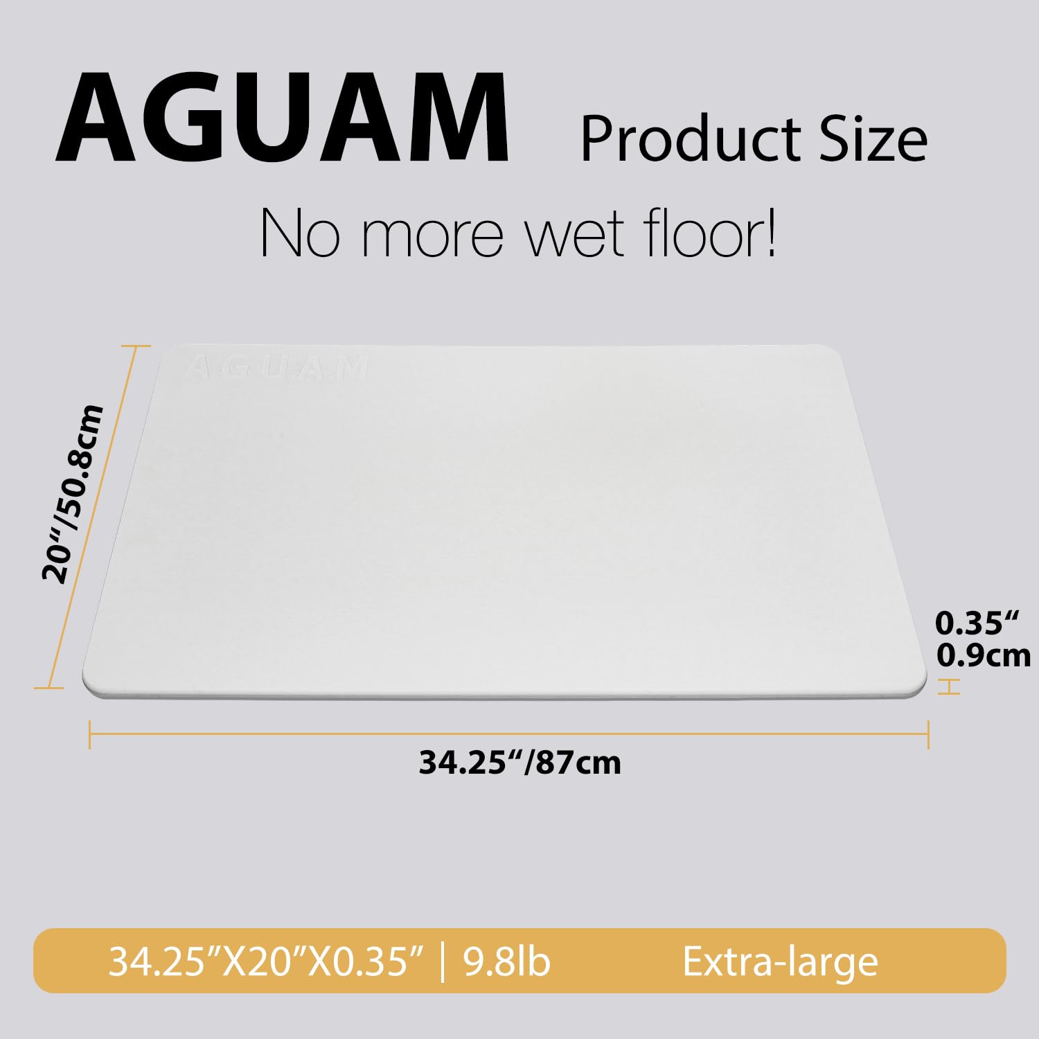 AGUAM- Large Stone Bath Mat Diatomaceous Earth Bath Mat Super Absorbent Diatomite Stone Bath Mats for Bathroom Quick-Drying Non-Slip Bath Stone Mat, Easy to Clean Stone Shower Mat (34 x 20) Off White
