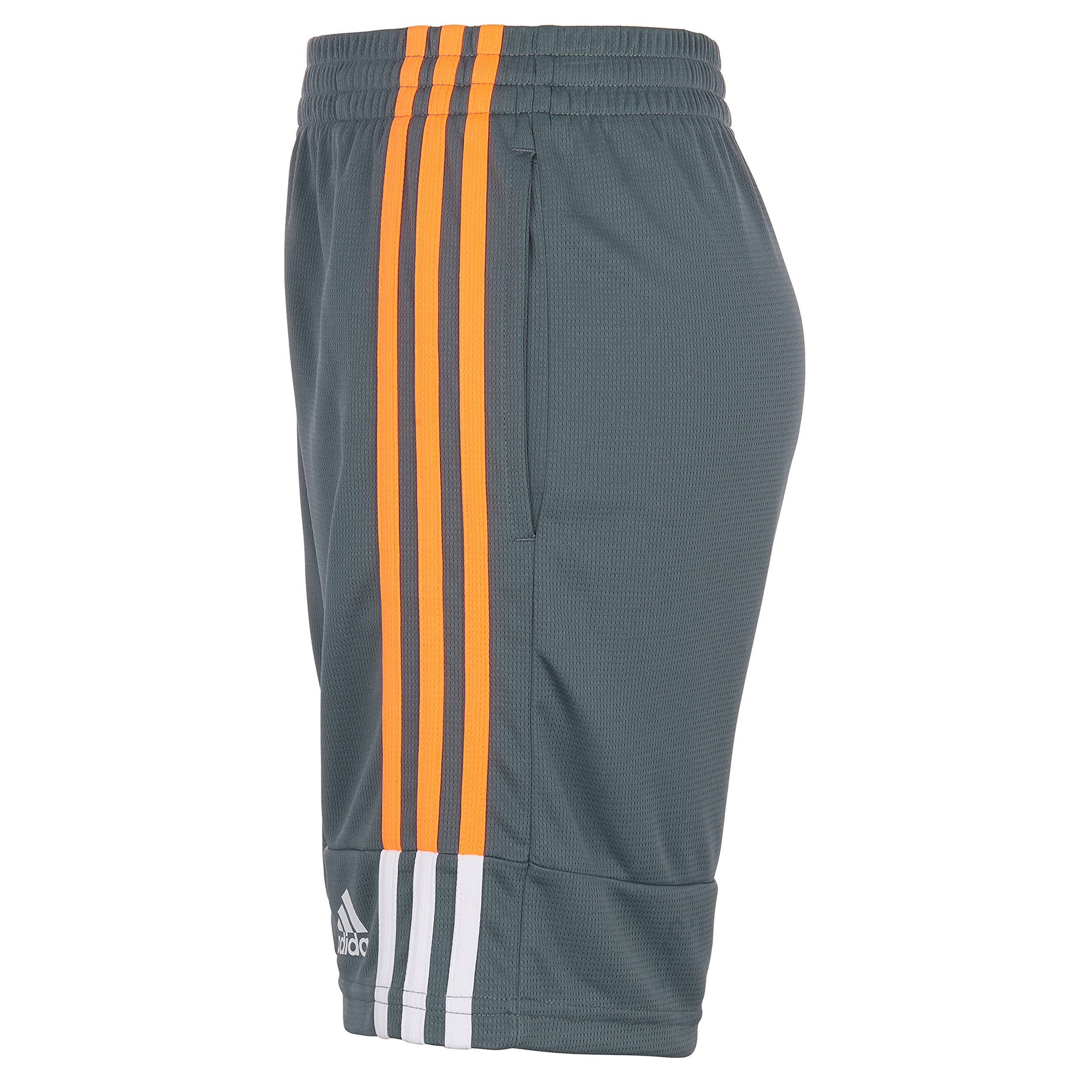 adidas Boys' Clashing 3-Stripes Shorts, Grey/Orange, Small