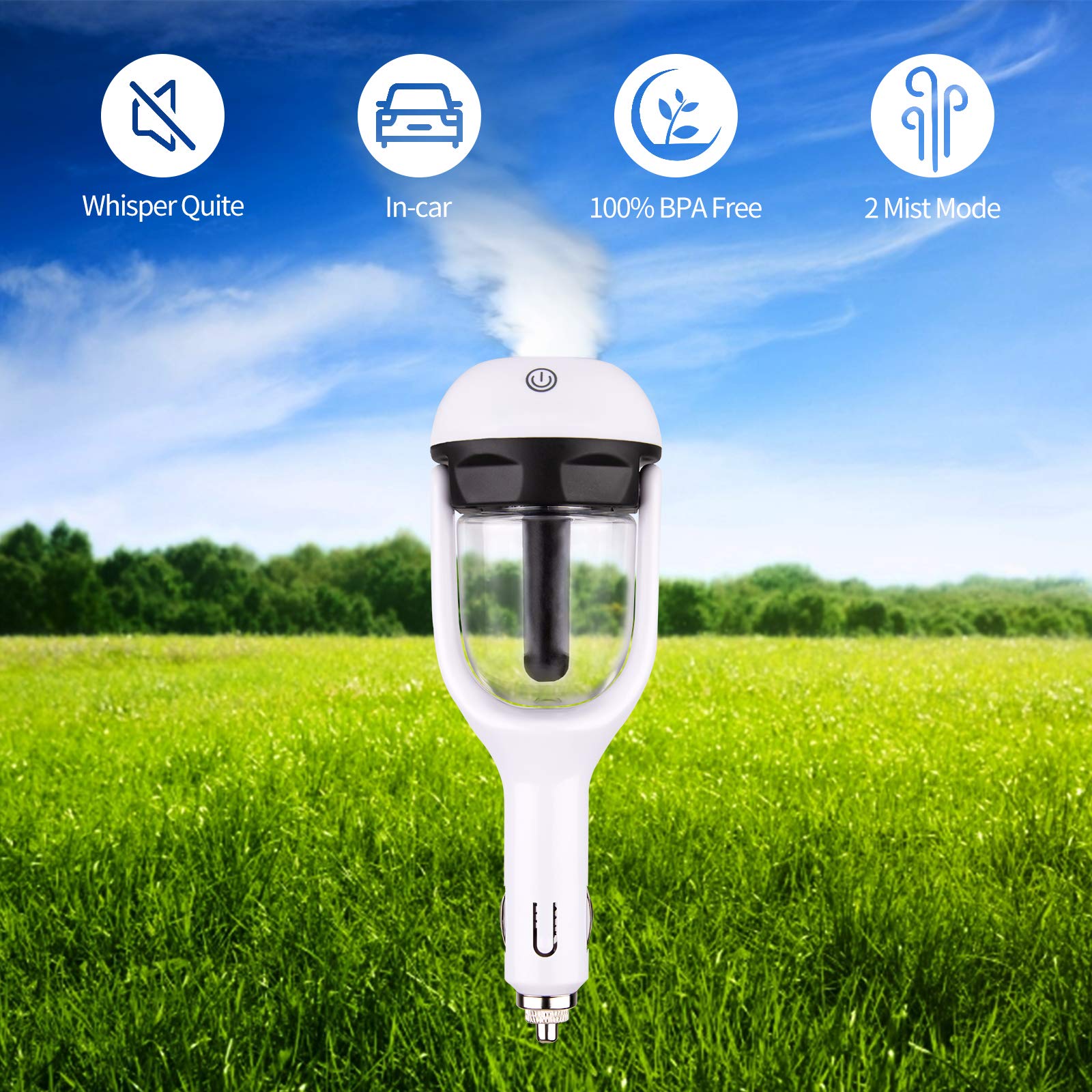 FPVERA Car Humidifier, Car Air Purifier Aroma Diffuser, Car Air Freshener Purifier Aromatherapy Mist Maker Suit for Vehicle Automobile Gift Water Soluble Essential Diffuser