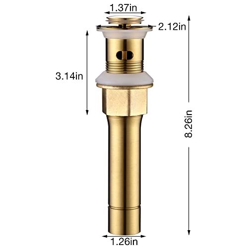 Bathroom Sink Drain with Overflow, Brushed Gold Sink Drain for Bathroom Sink, Universal Stainless Steel Gold Sink Drain, Pop Up Drain Stopper with Detachable Basket