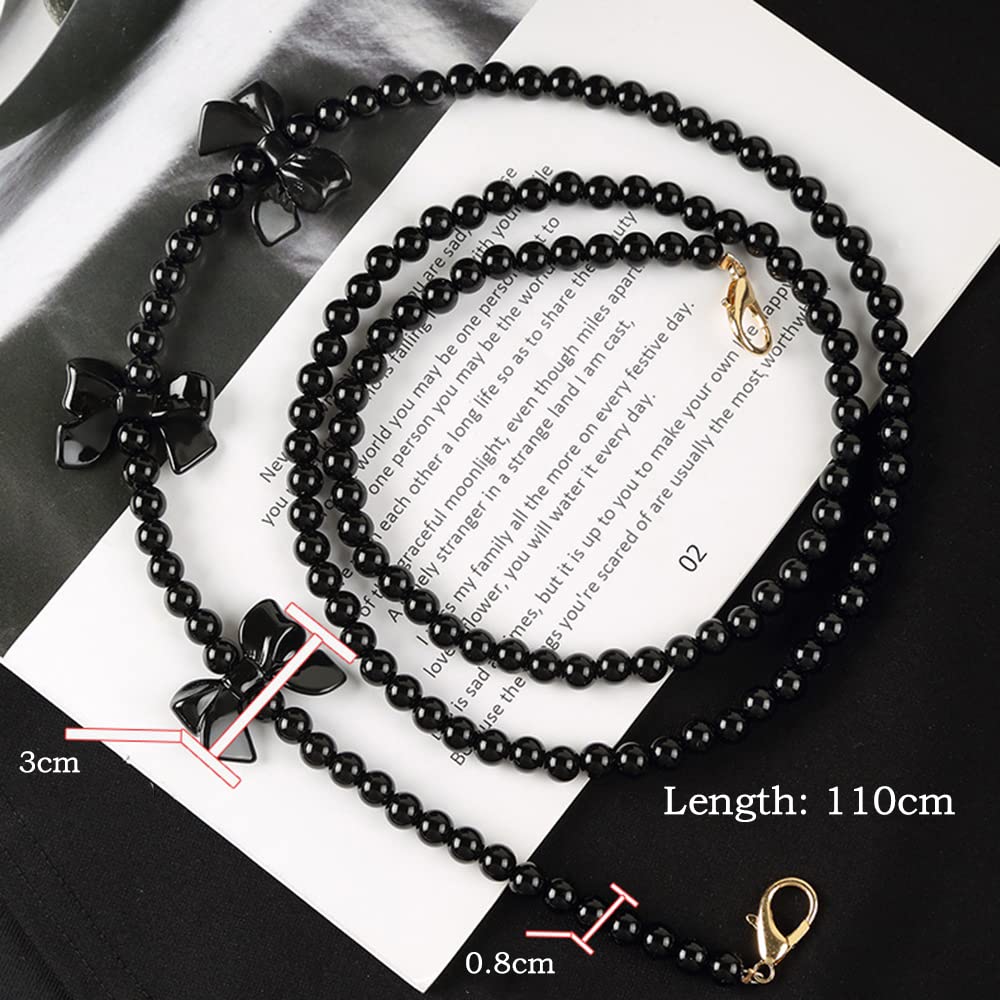 Wiwpar Imitation Pearl Handbag Chains Shoulder Bag Replacement Chain Butterfly Long Messenger Bag Accessories (Black)
