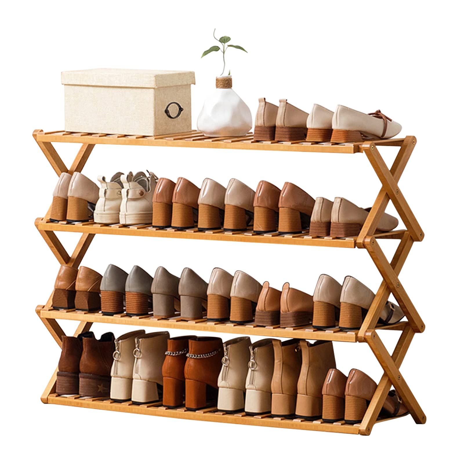 Choclaif Free Standing Shoe Racks for Closet, Shoe Shelf Bamboo Shoe Rack for Bedroom, Entryway Hallway Closet Living Room Organizer(4 Tier)
