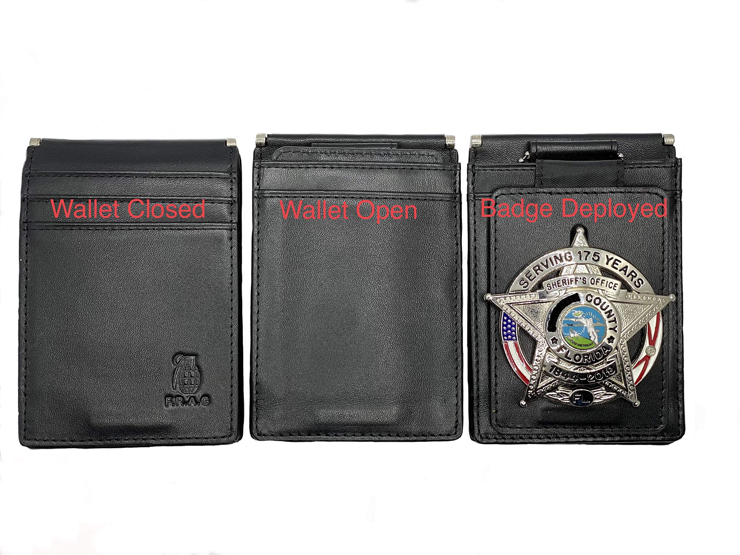 Frag Black Leather Sheriff Police Hidden Badge Wallet & Chain Necklace Lanyard, Medium