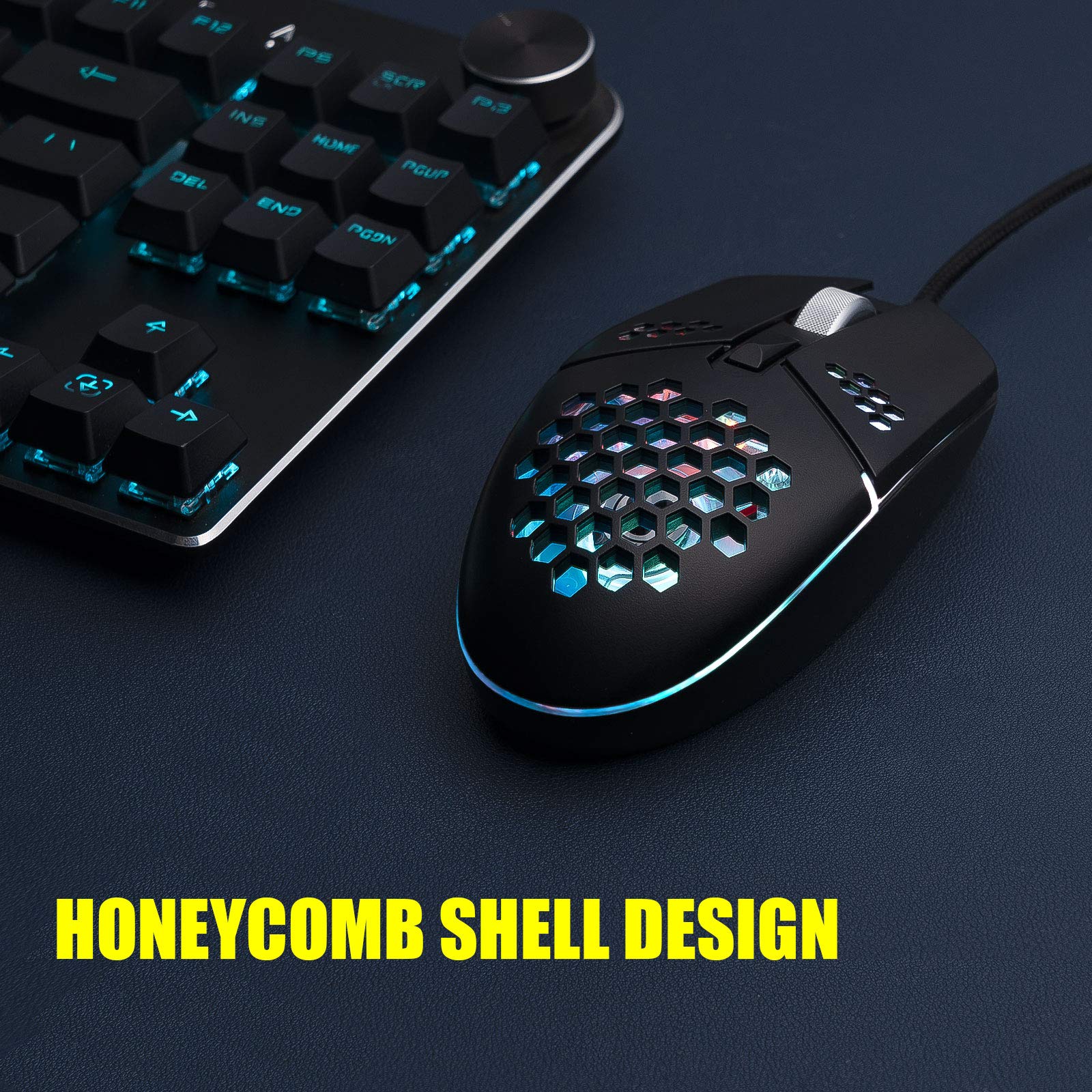Anholi USB Wired Honeycomb Gaming Mouse with Cooling Fan, 8000 DPI 4-Adjustable, Color Breathing Light, Lightweight Game Mice,Optical Sensor Hole Mouse for PC,MAC,Xbox,PS4,6 Buttons(Black)