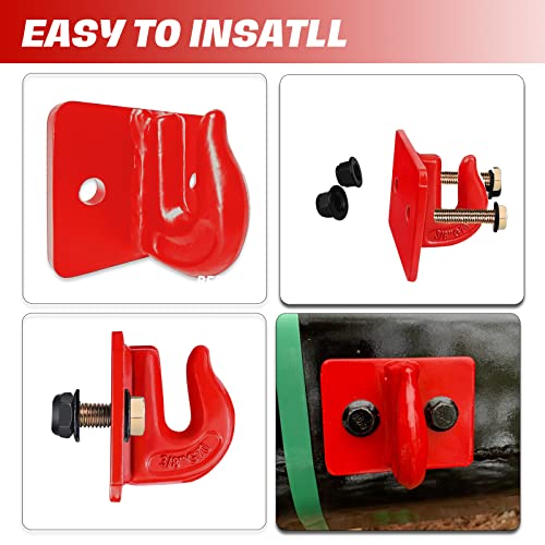 EBESTTECH 2 Pack 3/8"" Tractor Bucket Tow Hook 15000lbs Break Strength Bolt on Grab Hook for John-Deere Truck UTV ATV Tractor Bucket with Backer Plate and Grade 70 Forged Steel,Red