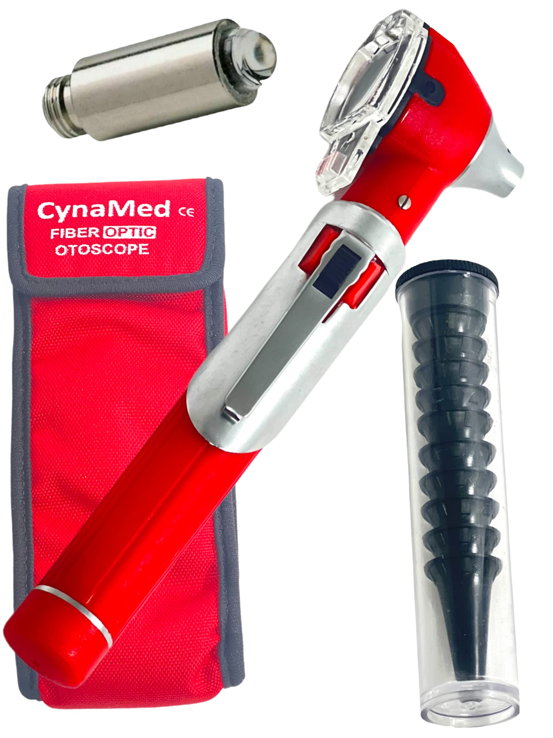 Premium Fiber Optic Otoscope Mini Pocket Red Ent Diagnostic Set 1 Bulb